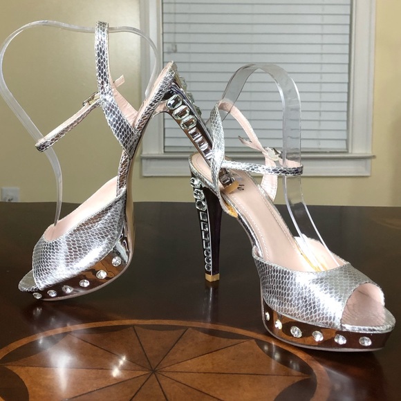 Shoes | Silver Rhinestone Open Toe Platform Shoes | Poshmark